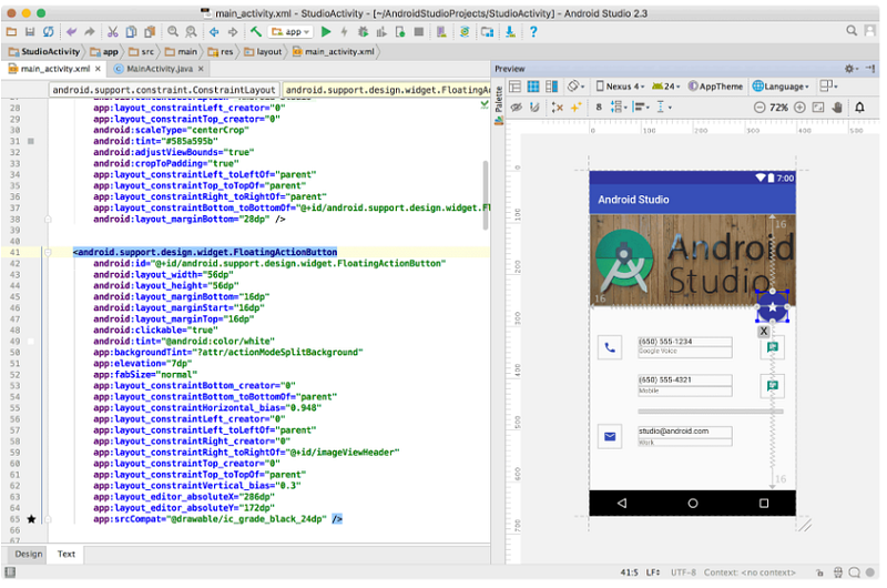 Constraint Layout in Android App Using Android Studio