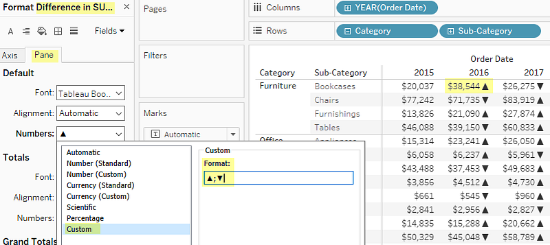 Create an Up and Down arrows Table in Tableau Desktop