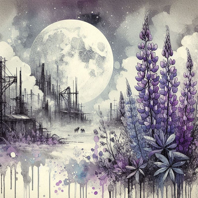 Lupine flowers, by moonlight they bloom, purple and blue; a Poem by ...