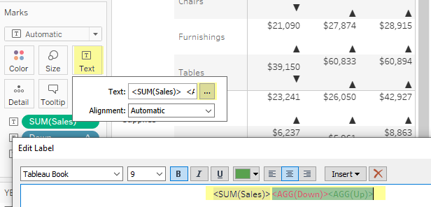 Create an Up and Down arrows Table in Tableau Desktop
