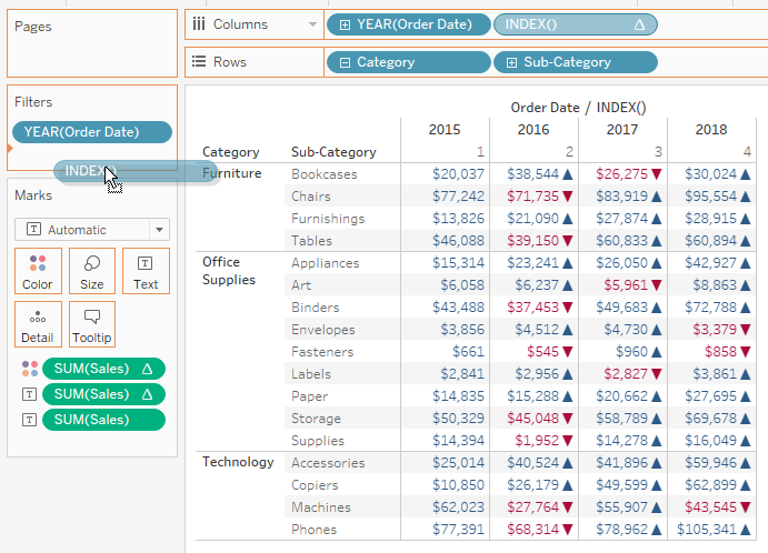 Create an Up and Down arrows Table in Tableau Desktop
