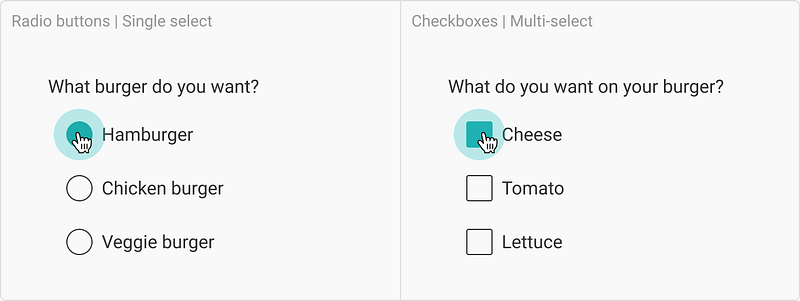 UI cheat sheet: radio buttons, checkboxes, and other selectors