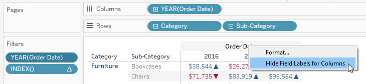 Create an Up and Down arrows Table in Tableau Desktop